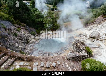 Volcanic hotsprings Of The Lake Furnas. Sao Miguel, Azores. Lagoa das ...
