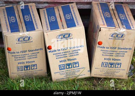 Clay pigeon discs made by CGI in an automatic thrower Stock Photo - Alamy
