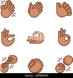 Gestures communication pixel perfect RGB color icons set Stock Vector ...