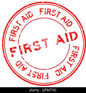 Grunge red first aid word rubber seal stamp on white background Stock ...