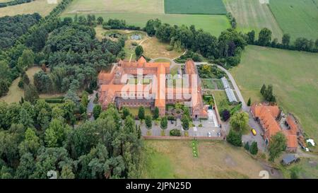July 13th 2022, Brecht, Antwerp, Belgium: Aerial view of the monastery ...