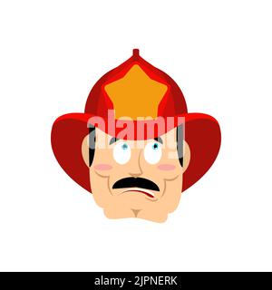 Firefighter confused. Fireman is perplexed emotions. man surprise Stock ...