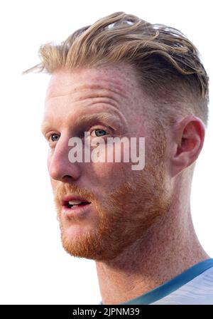 England captain Ben Stokes is interviewed before play on day three of ...