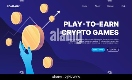 NFT Crypto Games Landing Page Concept. NFT Game streamer. Vector ...