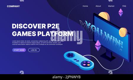 NFT Crypto Games Landing Page Concept. NFT Game streamer. Vector ...