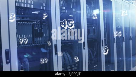 Image of numbers changing over tech room with computer servers Stock ...