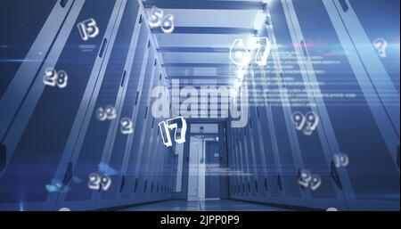 Image of numbers changing over tech room with computer servers Stock ...