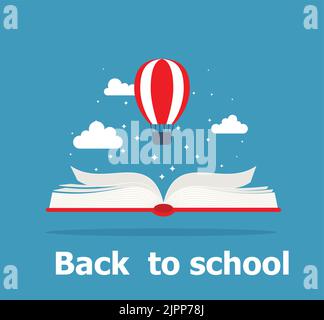 Stack of books with air balloon. Fantasy, fairy tale. Imagination and ...