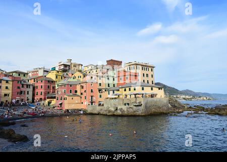GENOA, ITALY - AUGUST 14, 2022: A red ship in a dry dock at the port ...