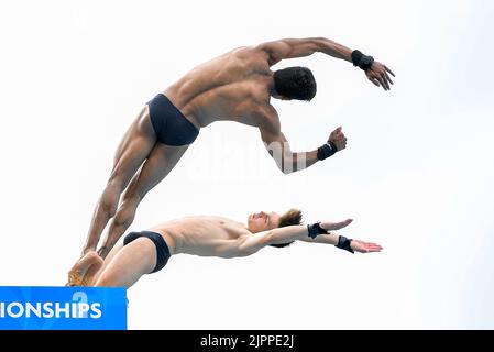 Ben Cutmore and Kyle Kothari of Britain celebrate the gold medal on the ...
