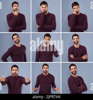 young man face expressions composite isolated on white background Stock ...