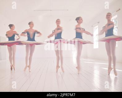 Group of young girls, ballet dancers performing, posing isolated over ...