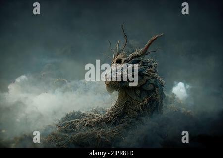 3D illustration of a cursed dragon turned into a tree Stock Photo - Alamy