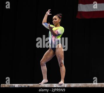August 19, 2022: Knnor McClain competes on the balance beam during the ...