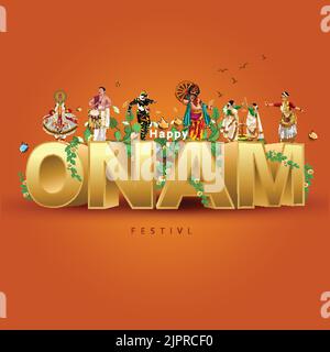 happy onam greetings.Thiruvathira,a traditional dance from Kerala. vector illustration Stock ...
