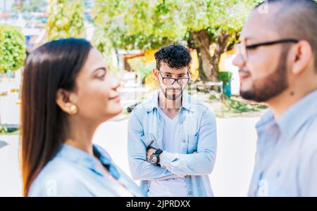 Sad man seeing his girlfriend cheating with his friend. Sad boyfriend ...