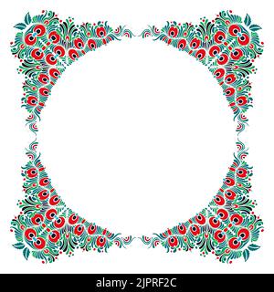 Hungarian folk style floral frame over white background with copy space ...