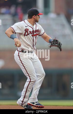 Atlanta Braves' Austin Riley (27) hits a solo homer against the ...