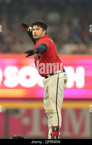 Atlanta Braves catcher Travis d'Arnaud (16) in action during a baseball ...