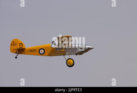 A yellow Isaacs Fury (replica 1935 Hawker Fury) aeroplane in flight ...