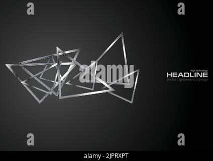 Abstract silver metallic triangles on black background. Tech vector ...