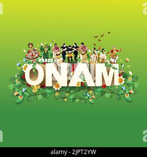 happy onam greetings.Thiruvathira,a traditional dance from Kerala. vector illustration Stock ...
