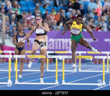 Janieve Russell of Jamaica competing in the women’s 400m hurdles at the ...