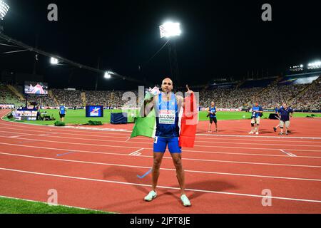 Lamont Marcel Jacobs of Italia Team in action during in Medal Ceremony ...