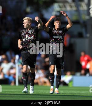 Brentford's Christian Norgaard (right) celebrates after the Premier ...
