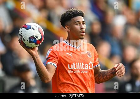 Jordan Lawrence-Gabriel #4 of Blackpool prepares to take a throw in ...