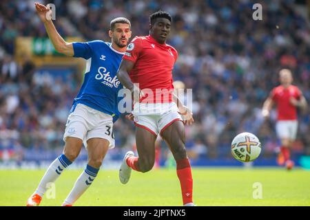 Taiwo Awoniyi #9 of Nottingham Forest looks to latch onto a through ...