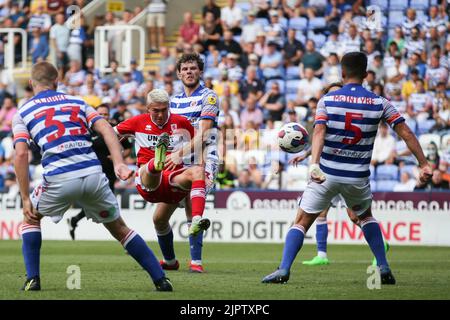 Matthew Hoppe #13 of Middlesbrough goes down under a challenge from Tom ...