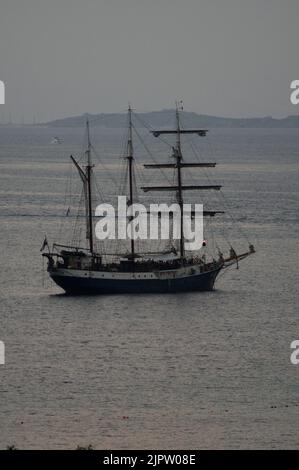 Veteran sailboat Atlantis anchoring in Porto Rafael Bay, Palau ...