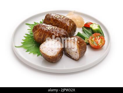beef wrapped rice balls, Japanese food Stock Photo - Alamy