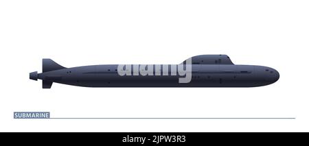 Strategic submarine is in a side view that is isolated on a white ...