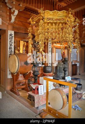 Shrine interior of Misenhondo Hall on Mt. Misen, Miyajima island, Japan ...
