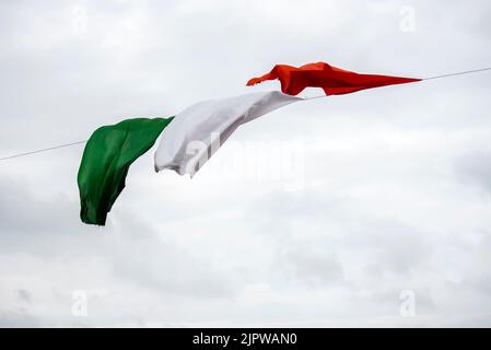 Indian Tricolor cloth are flying in blue sky Stock Photo - Alamy