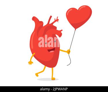 Cute cartoon enamored human heart character emotion. Happiness dizzy ...