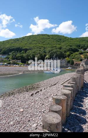 Porlock Weir, UK. Clear sunny day at the little harbour at Porlock Weir ...