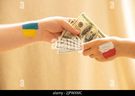 Ukrainian flag and two dollar Stock Photo - Alamy