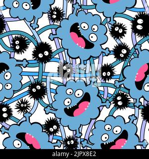 Cartoon monsters aliens seamless kids emoticons pattern for wrapping ...