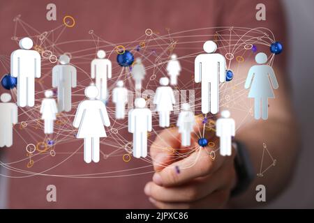 A 3d render of many of online connected users on a tablet in a hand ...