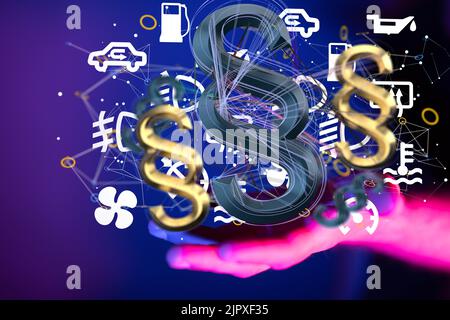 3D rendered paragraph icons floating above a smartphone in a hand Stock ...