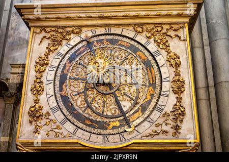 The Lyon astronomical clock inside the cathedral, France Stock Photo ...
