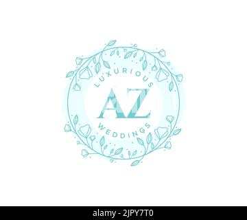 AZ Initials letter Wedding monogram logos template, hand drawn modern ...