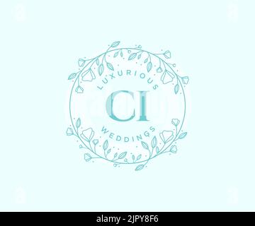 CI Initials letter Wedding monogram logos template, hand drawn modern ...