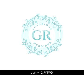 GR Initials letter Wedding monogram logos template, hand drawn modern ...