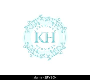 KH Initials letter Wedding monogram logos template, hand drawn modern ...