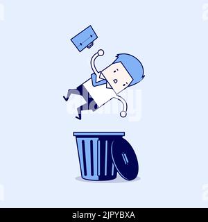 Businessman dropped into trash. Cartoon character thin line style ...