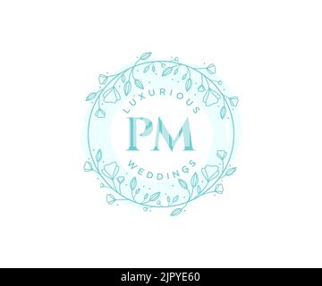 PM Initials letter Wedding monogram logos template, hand drawn modern ...